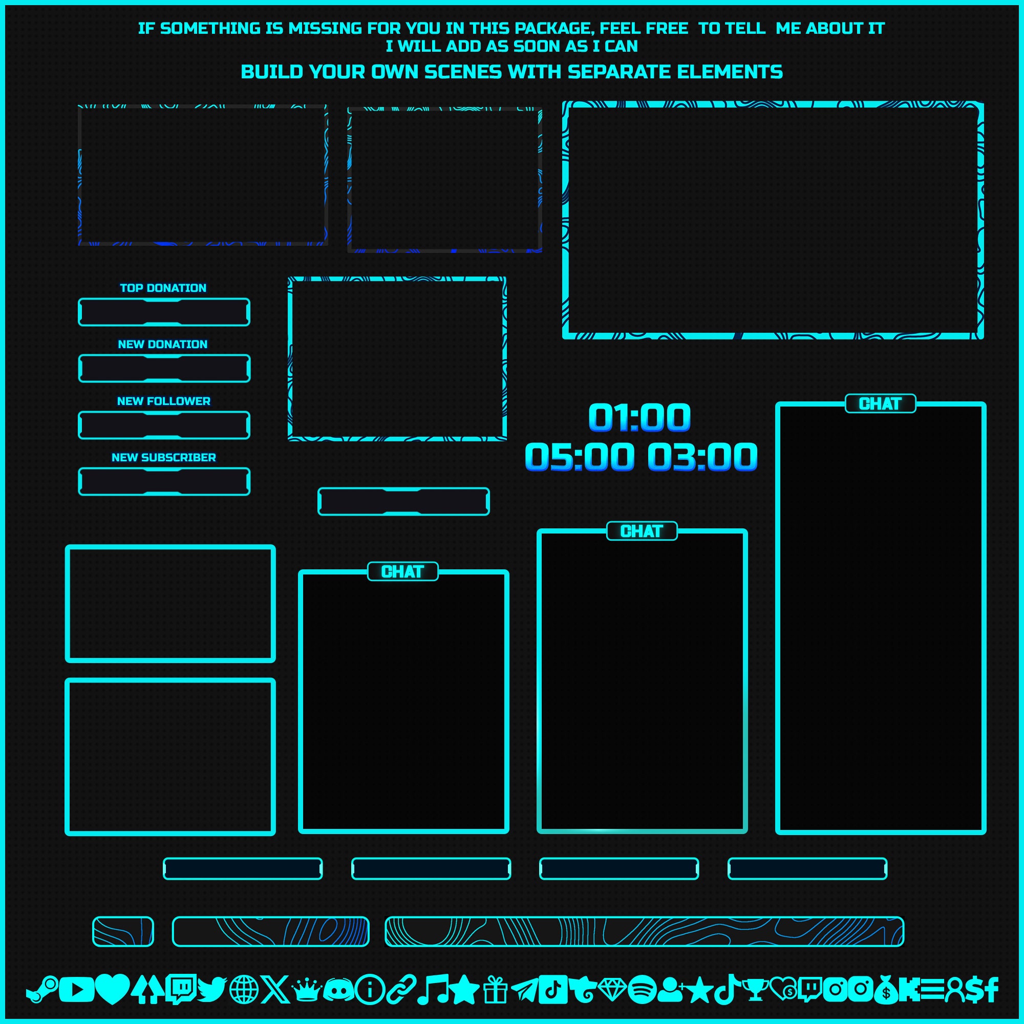 Animated BLUE Stream Overlays Package for Twitch, Youtube, OBS ...