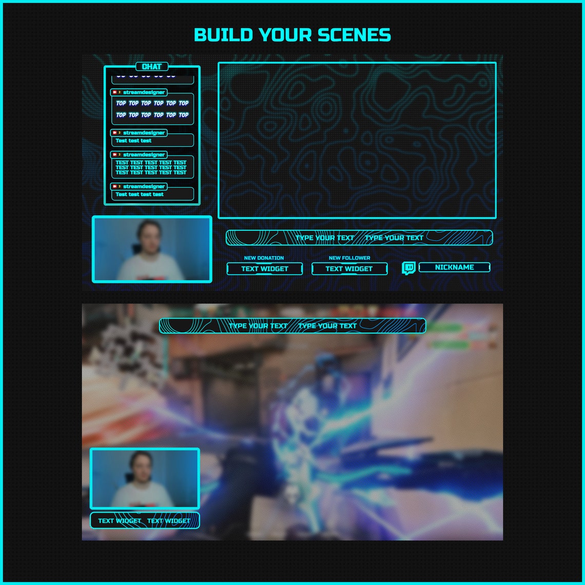 Animated BLUE Stream Overlays Package for Twitch, Youtube, OBS ...