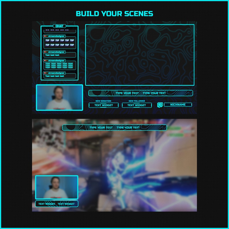 Animated BLUE Stream Overlays Package for Twitch, Youtube, OBS ...