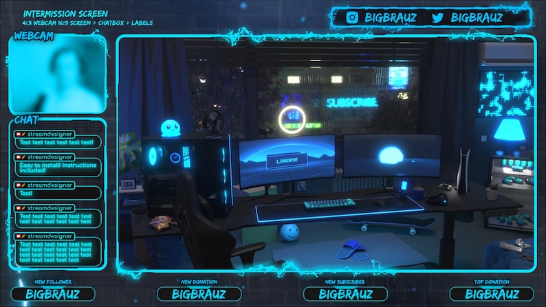 OVERLAYS Stream Animated BLUE NEON Style Twitch Package - Etsy
