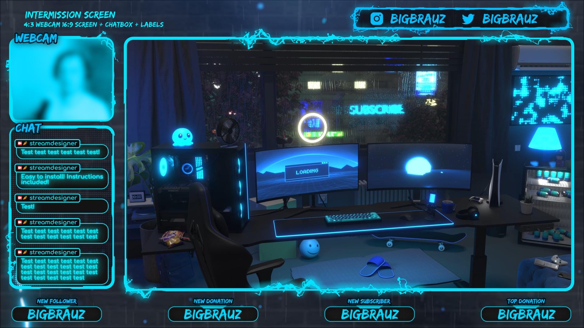 OVERLAYS Stream Animated BLUE NEON Style Twitch Package - Etsy