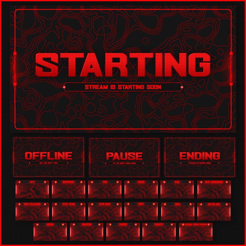 Animated RED Stream Overlays Package for Twitch, Youtube, OBS ...