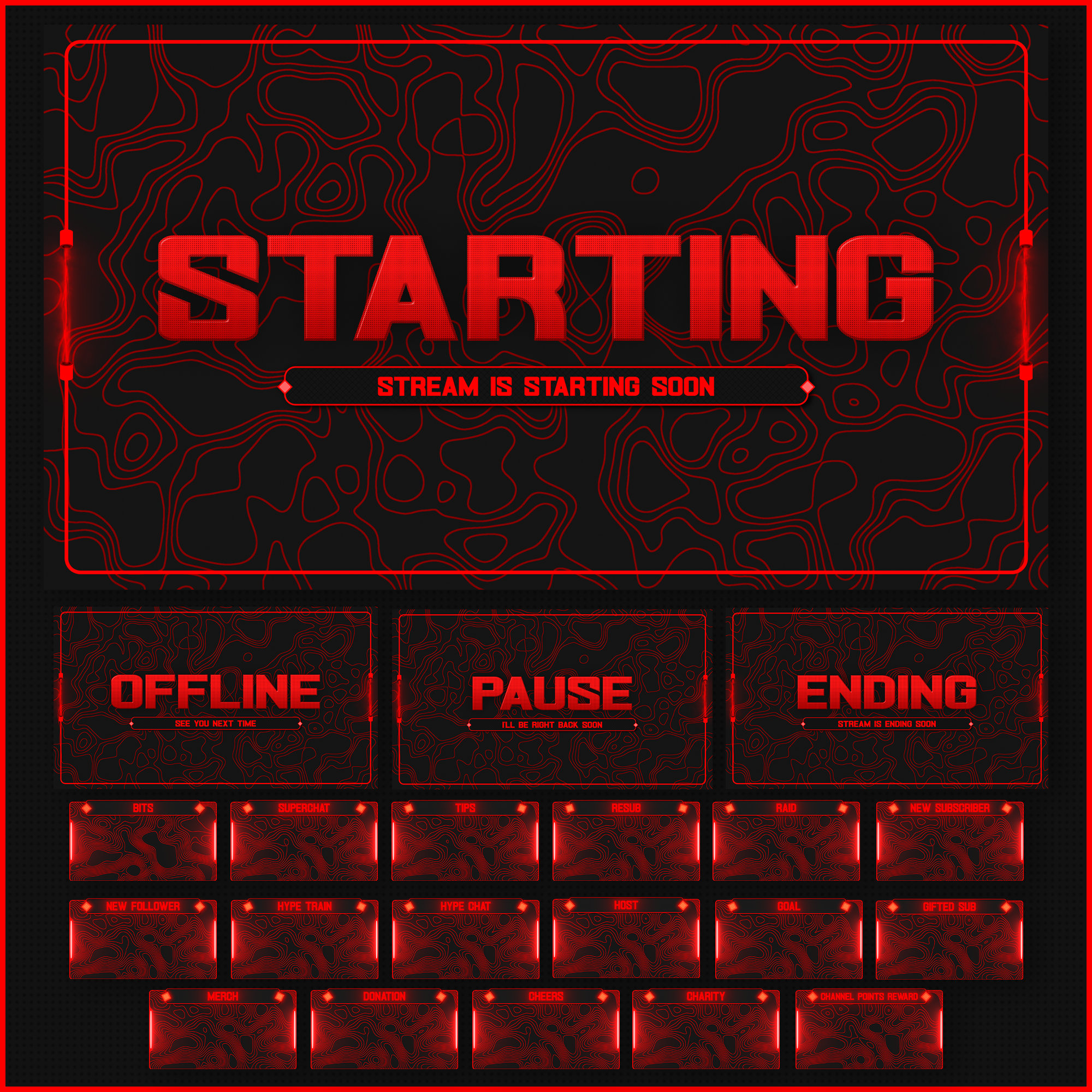 Animated RED Stream Overlays Package for Twitch, Youtube, OBS ...
