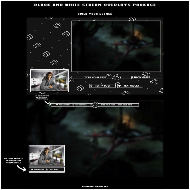 Animated DARK Stream Overlays Package for Twitch, Youtube, OBS ...