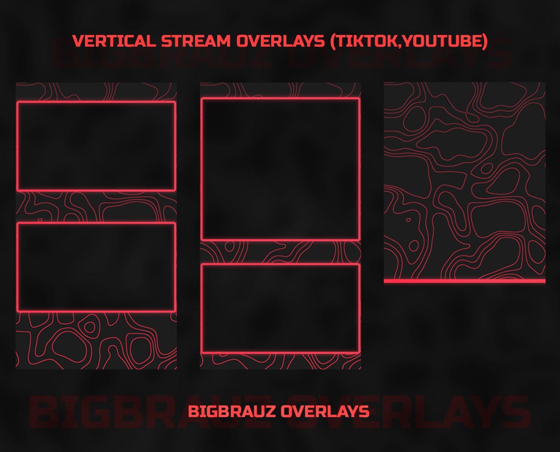 Red Animated Tiktok Stream Overlay Package: Vertical Layout (digital ...
