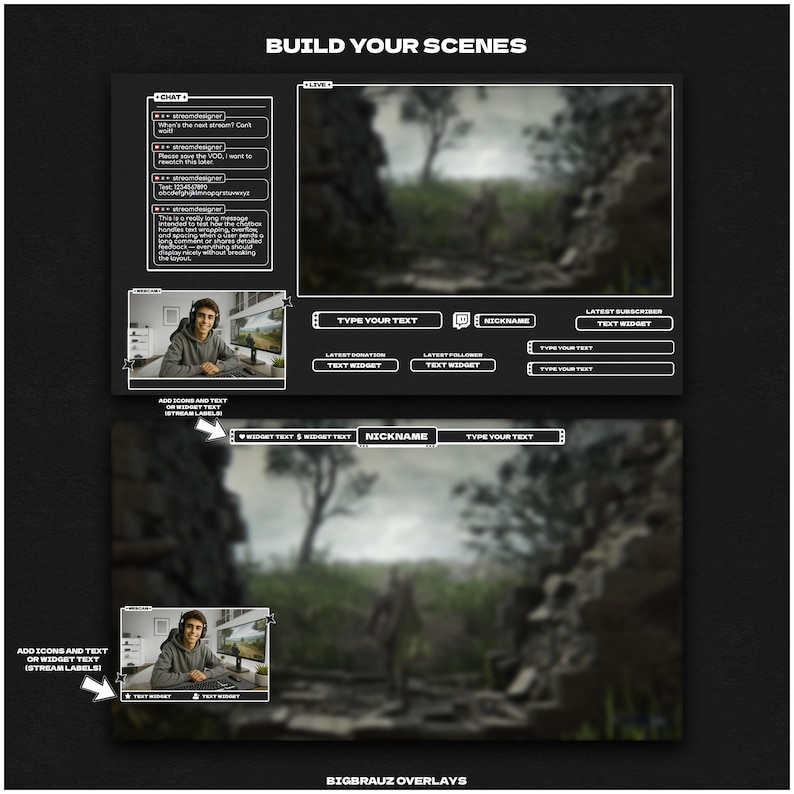 Animated DARK RETRO Stream Overlays Package for Twitch, Youtube, OBS ...