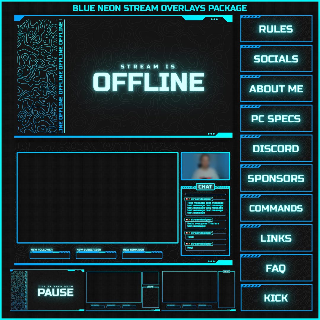 Animated Blue Neon Stream Overlay Package: Topographic Dark Style - Etsy