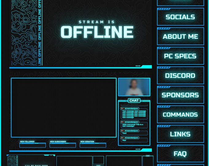 Animated Blue Neon Stream Overlay Package: Topographic Dark Style ...