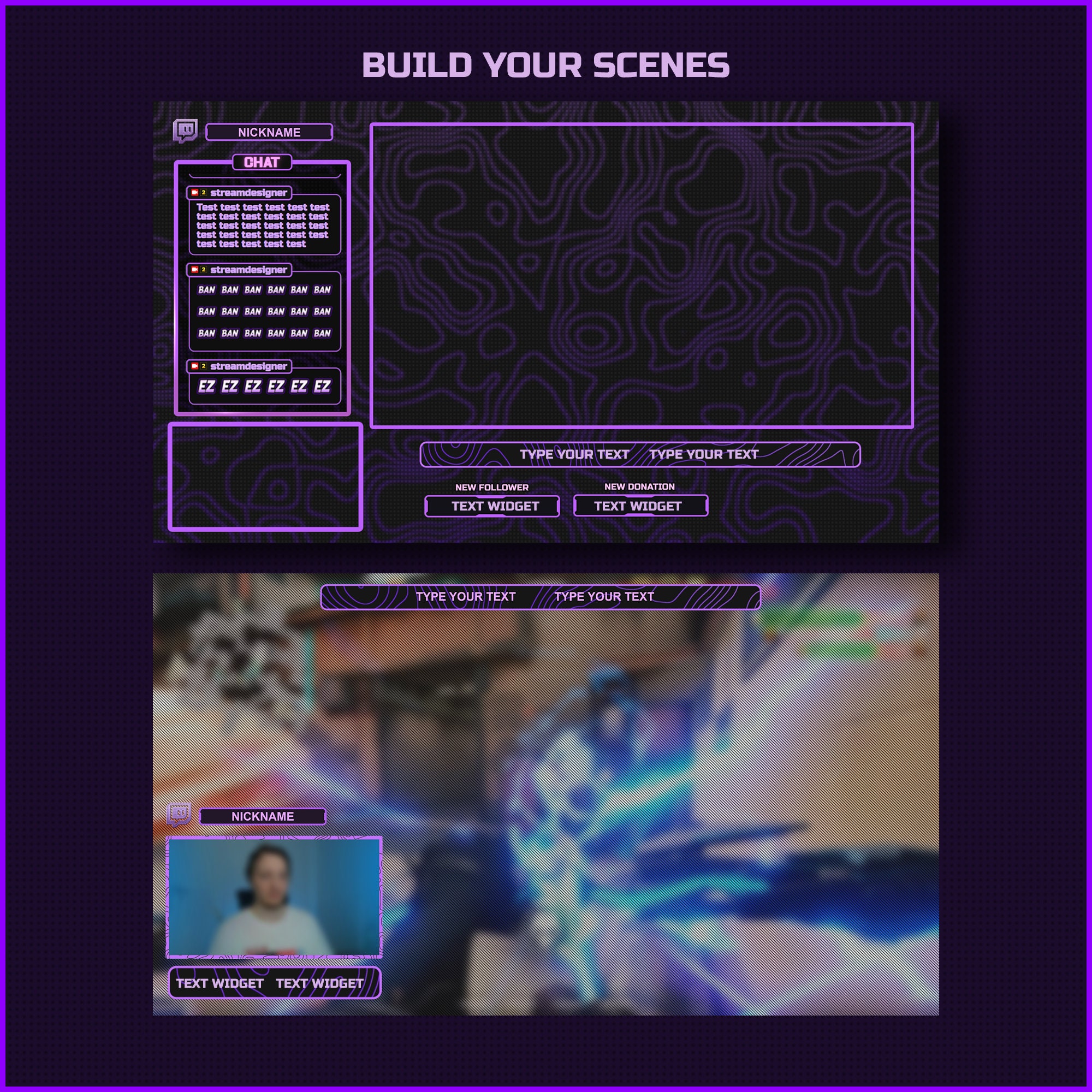 Animated Purple Stream Overlays Package for Twitch, Youtube, OBS ...