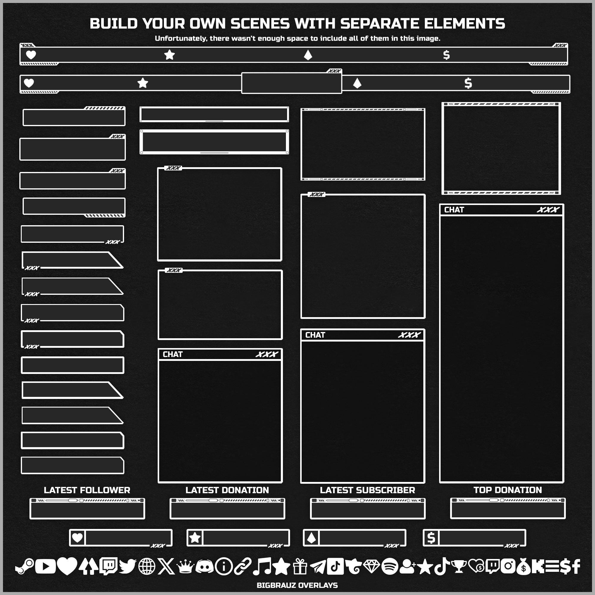 Animated DARK Stream Overlays Package for Twitch, Youtube, OBS, and ...
