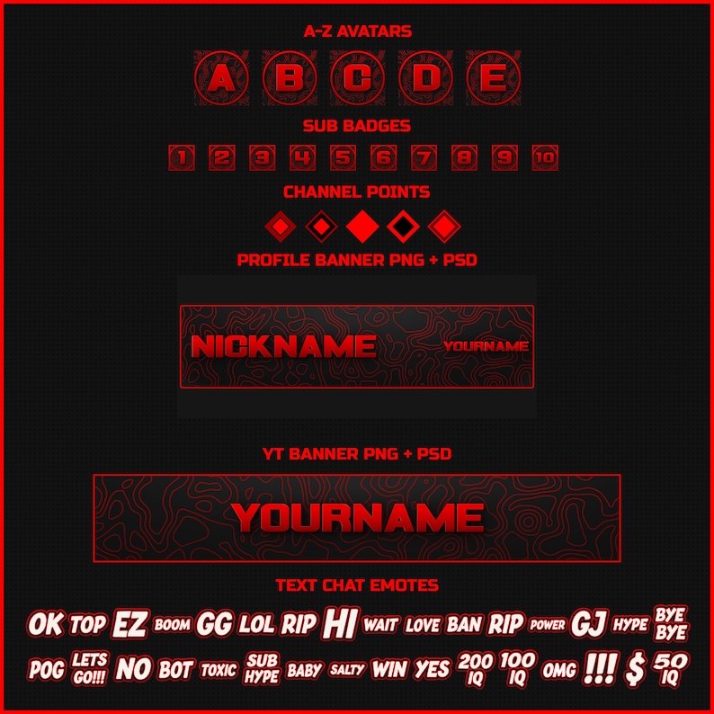 Animated RED Stream Overlays Package for Twitch, Youtube, OBS ...