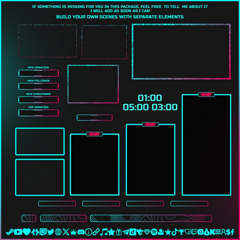 Animated NEON Stream Overlays Package for Twitch, Youtube, OBS ...