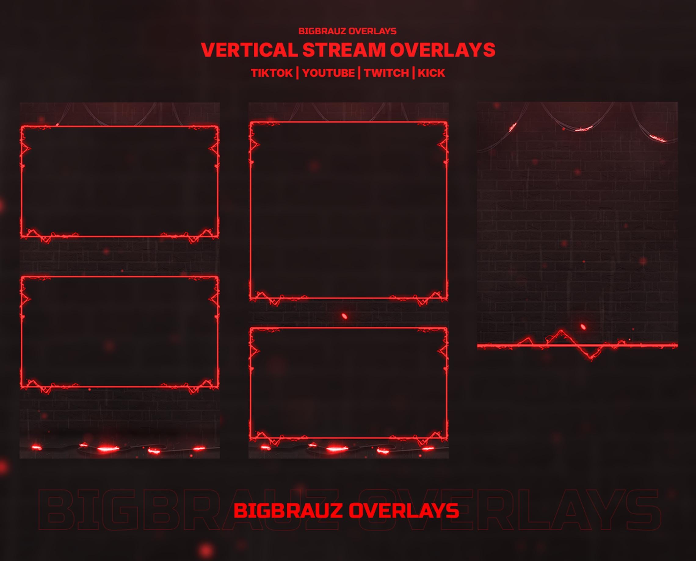 Animated Vertical Red NEON Stream Overlays (tiktok, Twitch, Youtube ...