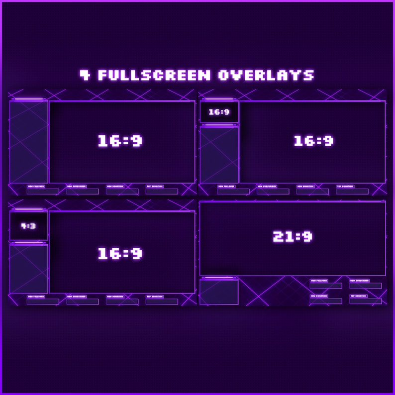 Animated Purple Retro Neon Stream Overlays Package for Twitch, Youtube ...