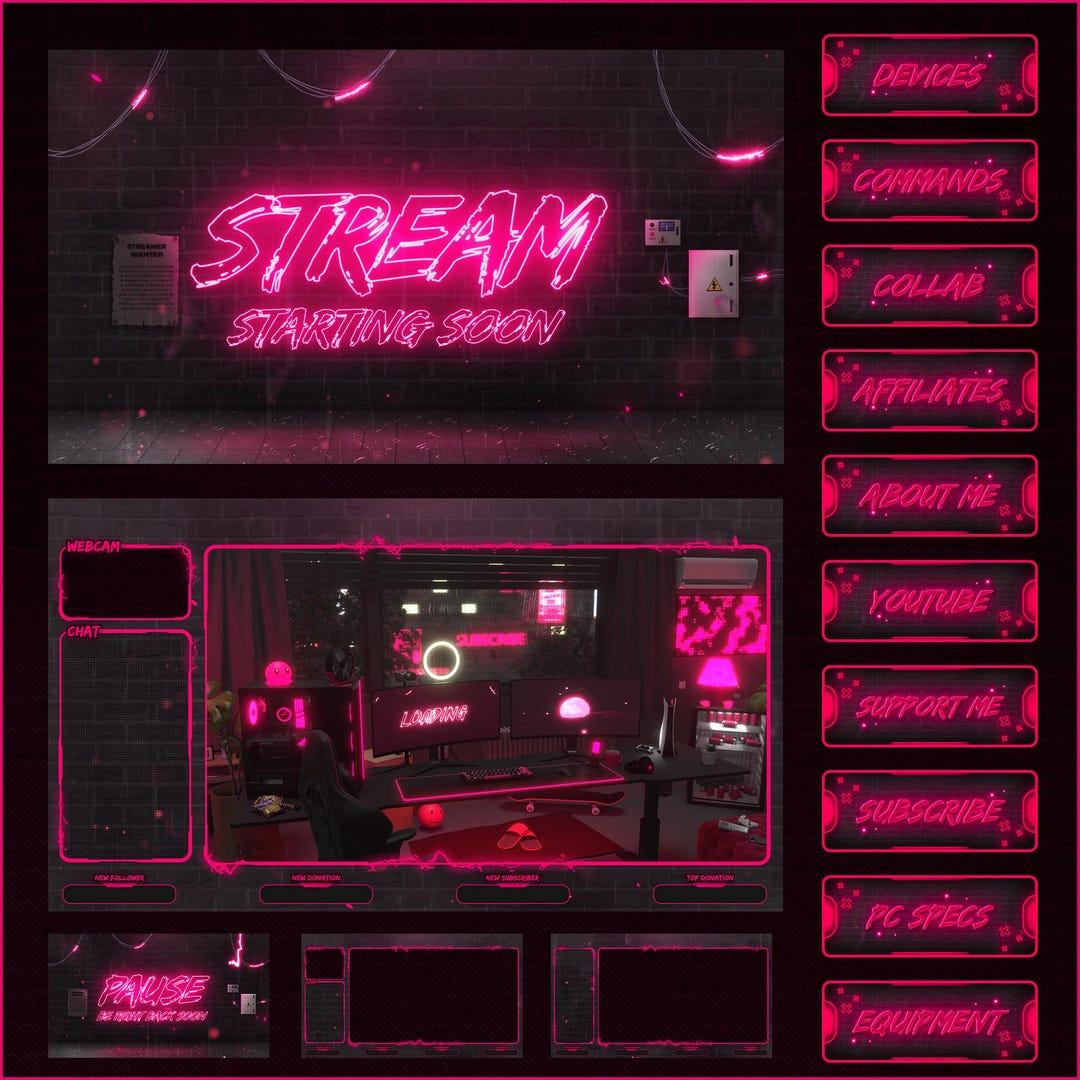 PINK NEON Stream OVERLAYS Package With Lighting Effects - Etsy