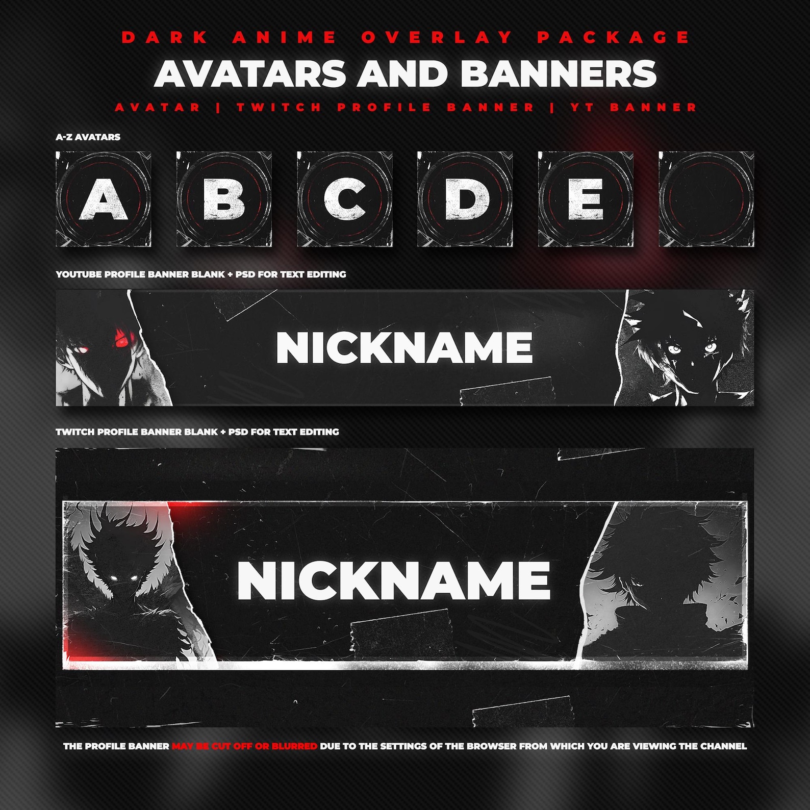 Dark ANIME STREAM OVERLAY Pack Animated / Dark Anime Twitch Pack ...