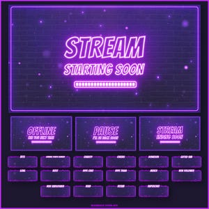 Animated PURPLE NEON Stream OVERLAYS, Panels, Alerts, Webcam Frames ...