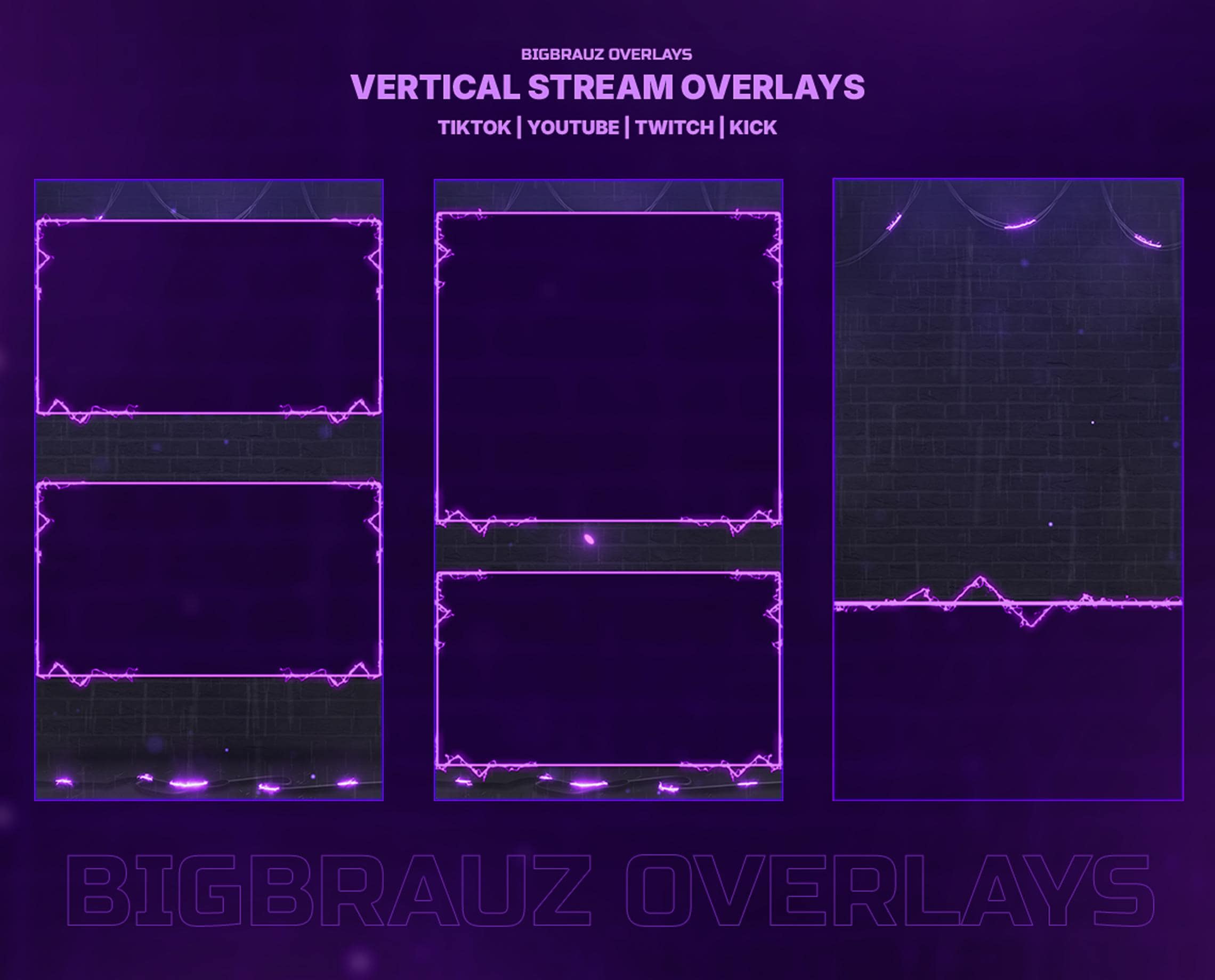 Animated Vertical Purple NEON Stream Overlays (tiktok, Twitch, Youtube ...