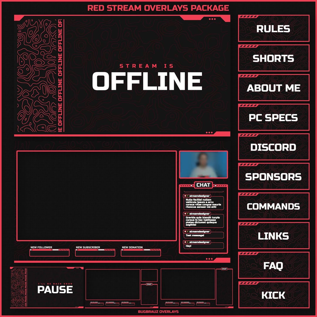 Animated RED Stream Overlays Package for Twitch, Youtube, OBS ...