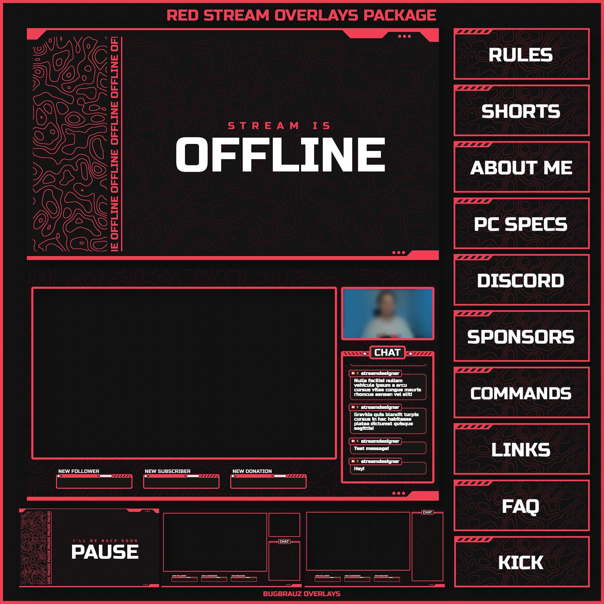 Animated RED Stream Overlays Package for Twitch, Youtube, OBS ...
