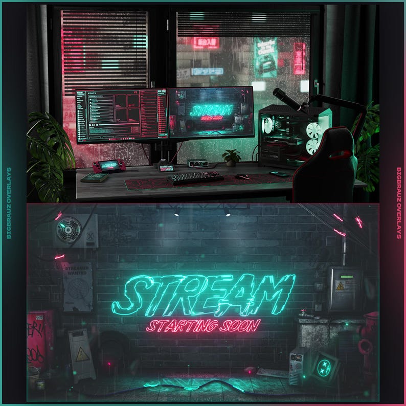 Animiertes Neon Stream Overlays Paket (Twitch, Youtube, Kick, Tiktok ...