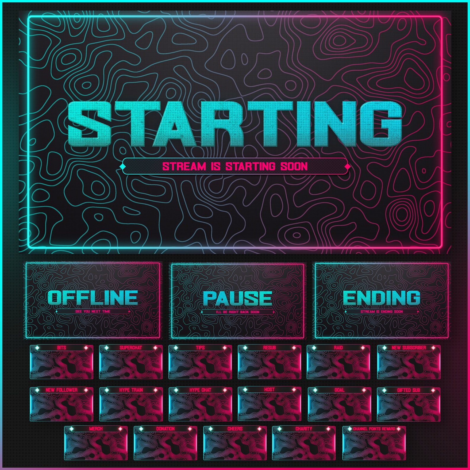 Animated NEON Stream Overlays Package for Twitch, Youtube, OBS ...