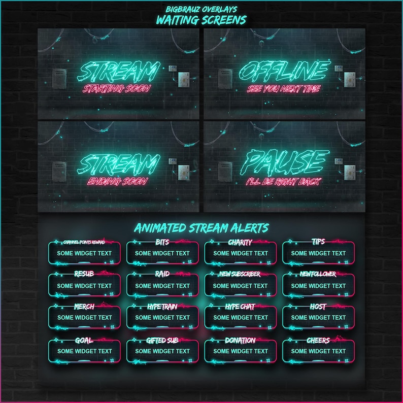 Overlays Stream Animated Neon Style Twitch Package - Etsy