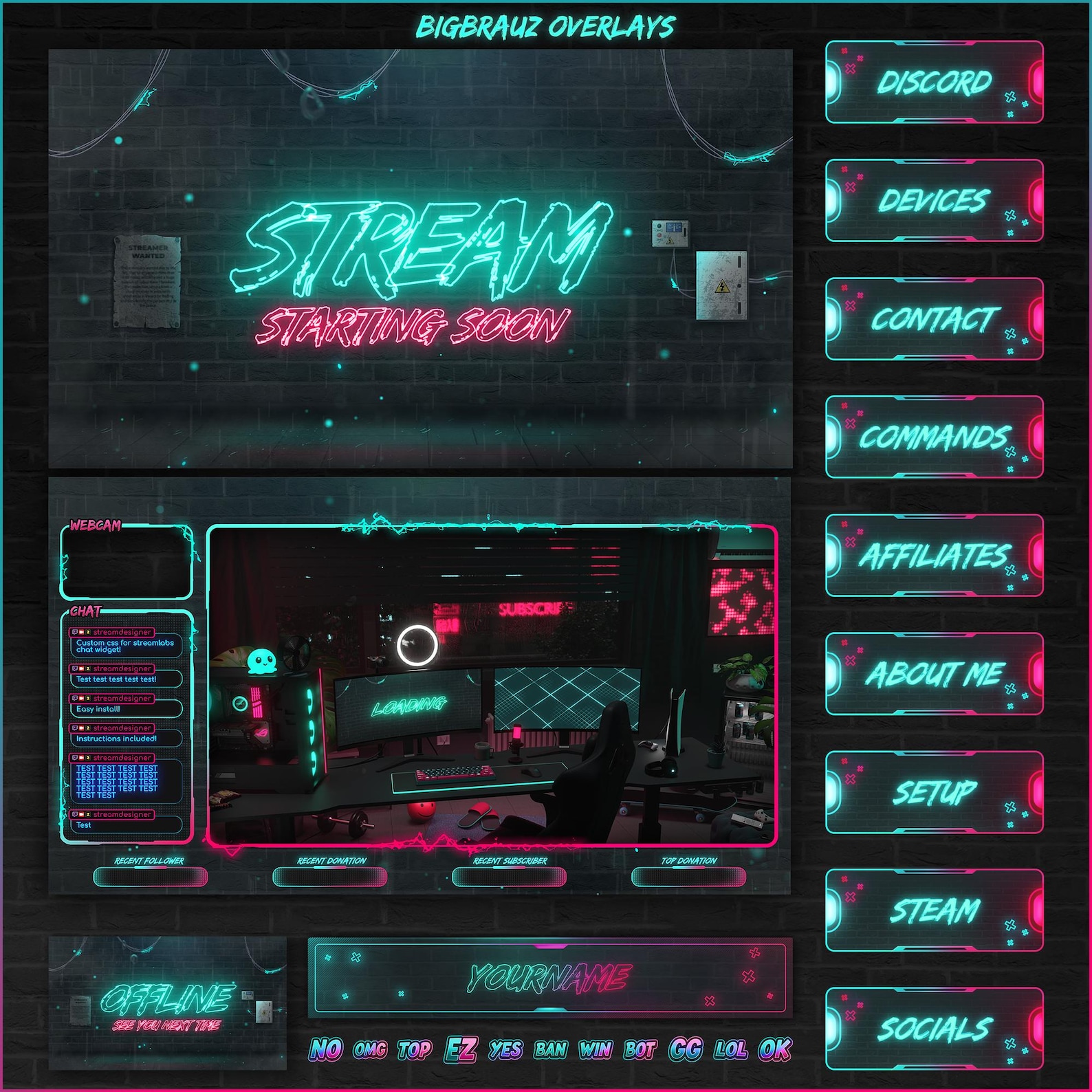 Overlays Stream Animated Neon Style Twitch Package - Etsy