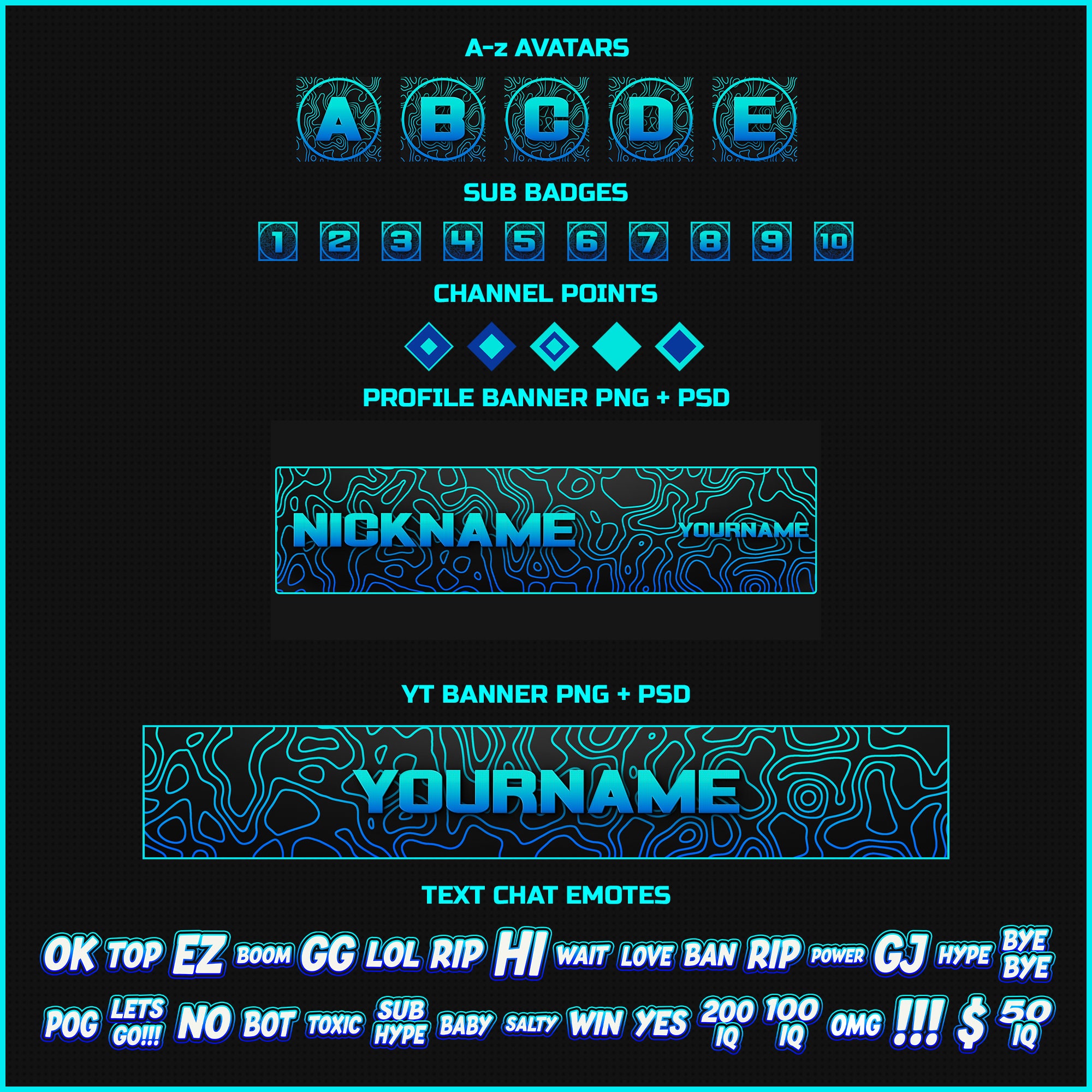 Animated BLUE Stream Overlays Package for Twitch, Youtube, OBS ...