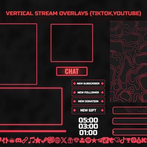 Red Animated Tiktok Stream Overlay Package: Vertical Layout (digital ...