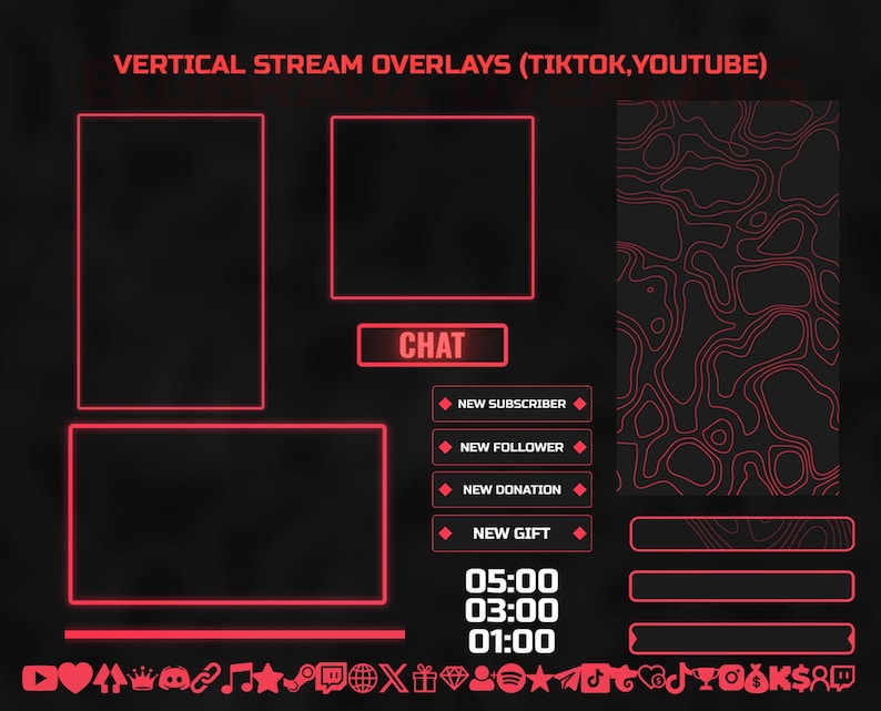 Red Animated Tiktok Stream Overlay Package: Vertical Layout (digital ...
