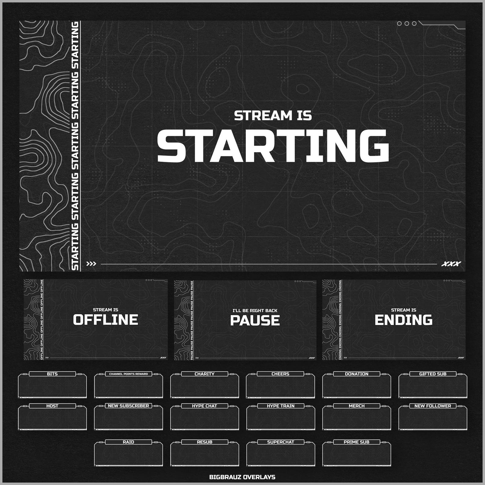 Animated DARK Stream Overlays Package for Twitch, Youtube, OBS, and ...