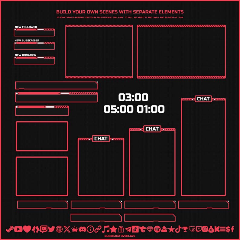 Animated RED Stream Overlays Package for Twitch, Youtube, OBS ...