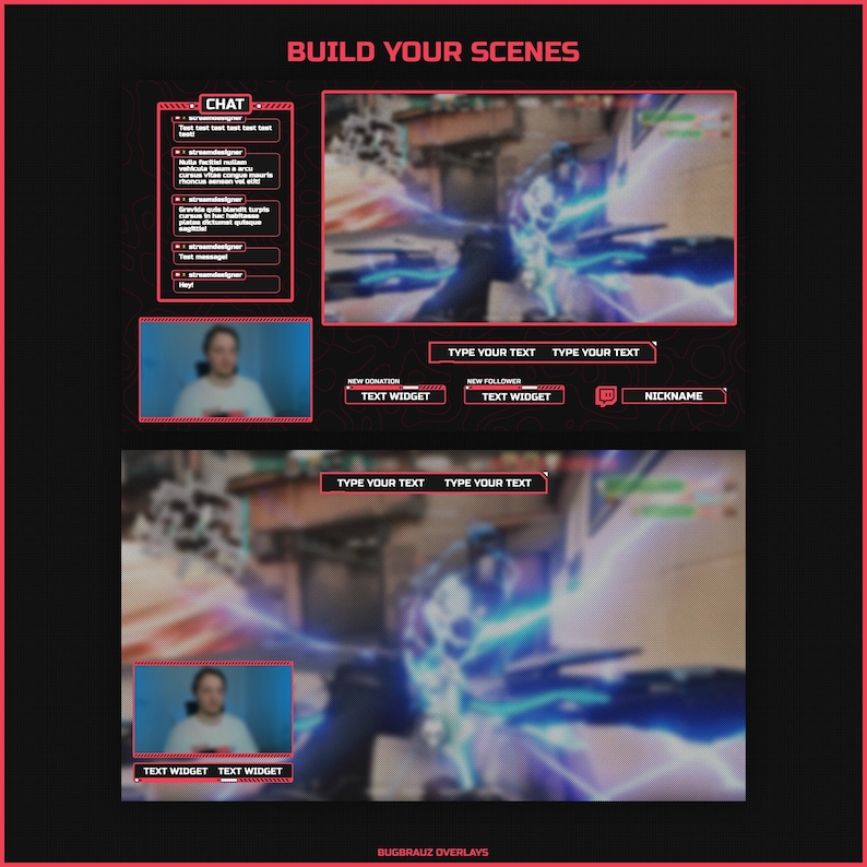 Animated RED Stream Overlays Package for Twitch, Youtube, OBS ...