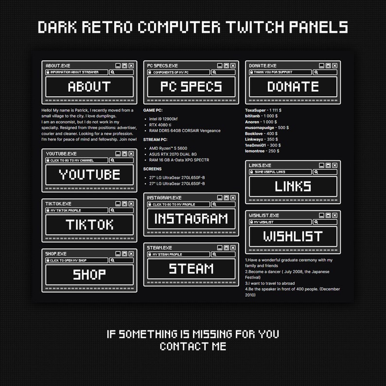 DARK RETRO COMPUTER Twitch Panels. Black and White Twitch Panels in a ...