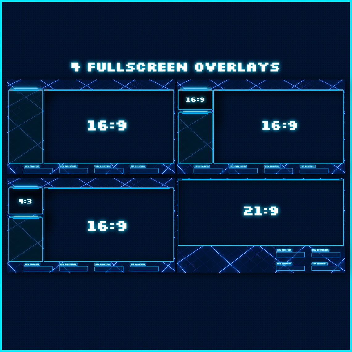 Animated BLUE RETRO Neon Stream OVERLAYS Package for Twitch, Youtube ...