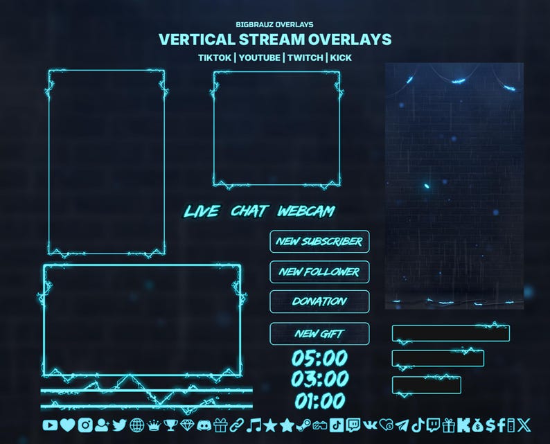 Animated Vertical Tiktok Stream Overlays - BLUE NEON - Etsy