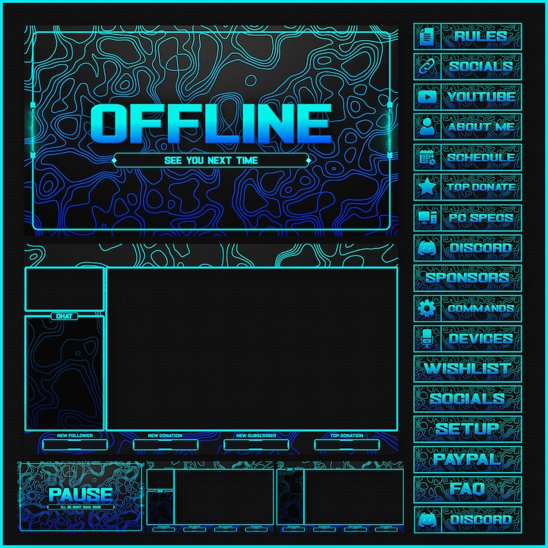 Animated BLUE Stream Overlays Package for Twitch, Youtube, OBS ...