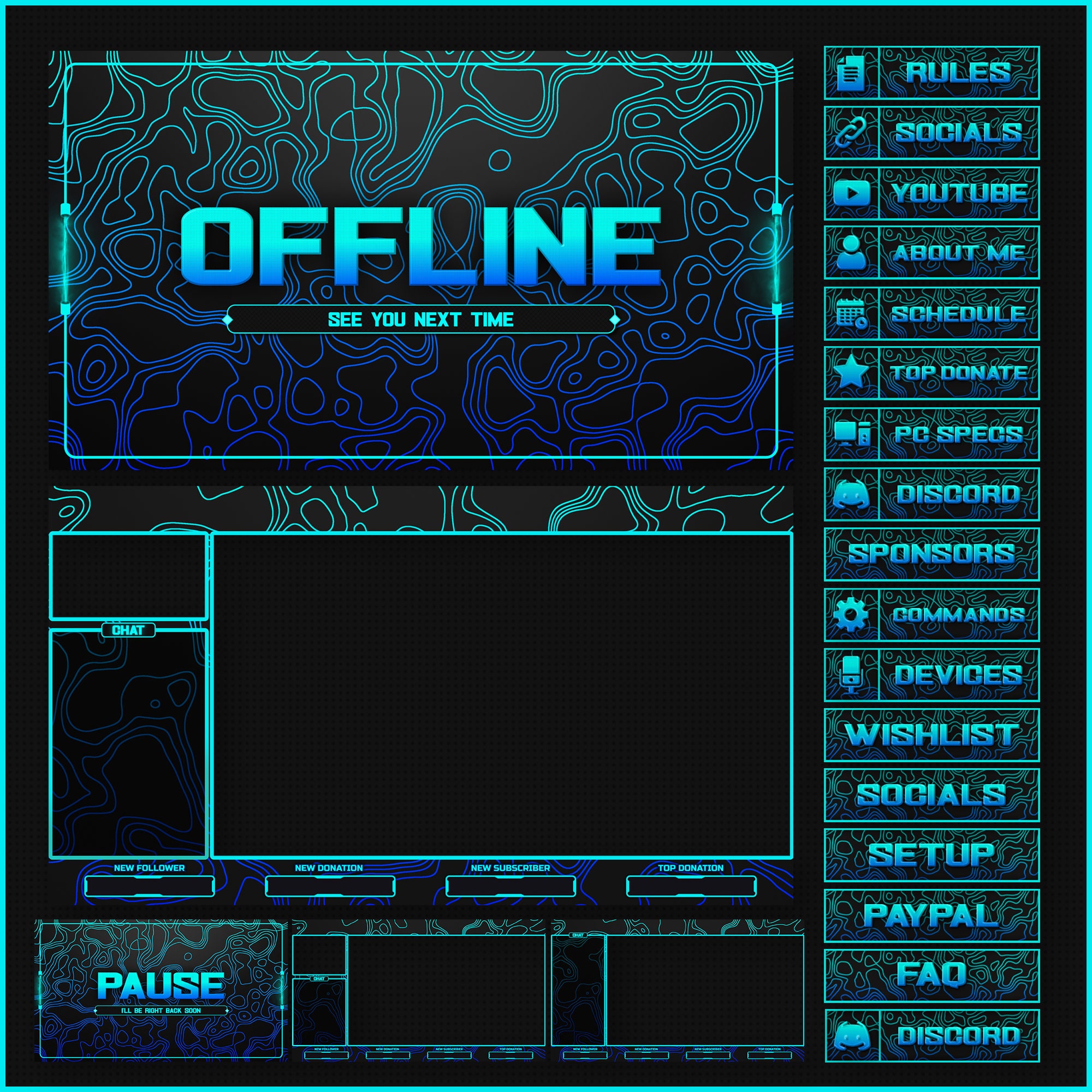 Animated BLUE Stream Overlays Package for Twitch, Youtube, OBS ...