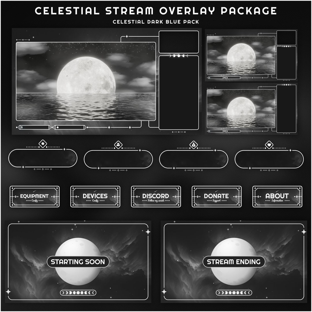 Celestial Stream Overlay Package: Black and White Moon Theme - Etsy
