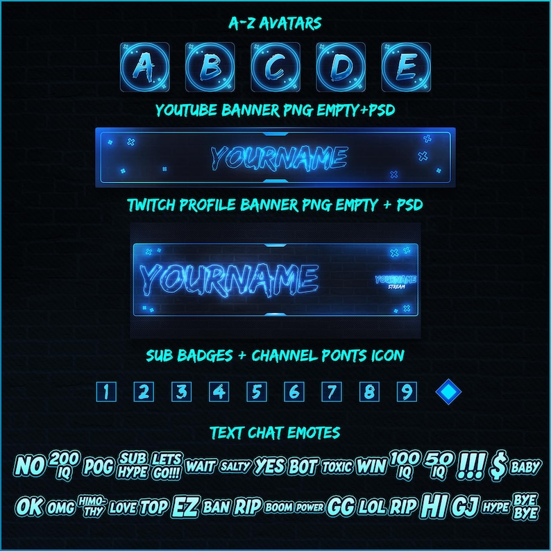 OVERLAYS Stream Animated BLUE NEON Style Twitch Package - Etsy