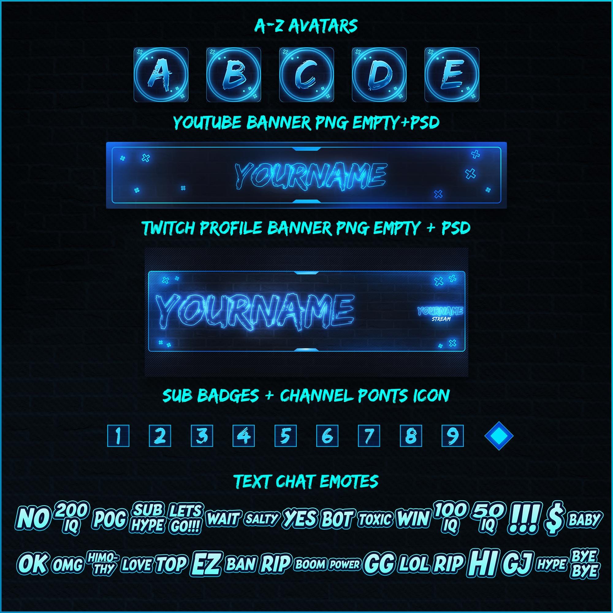 OVERLAYS Stream Animated BLUE NEON Style Twitch Package - Etsy