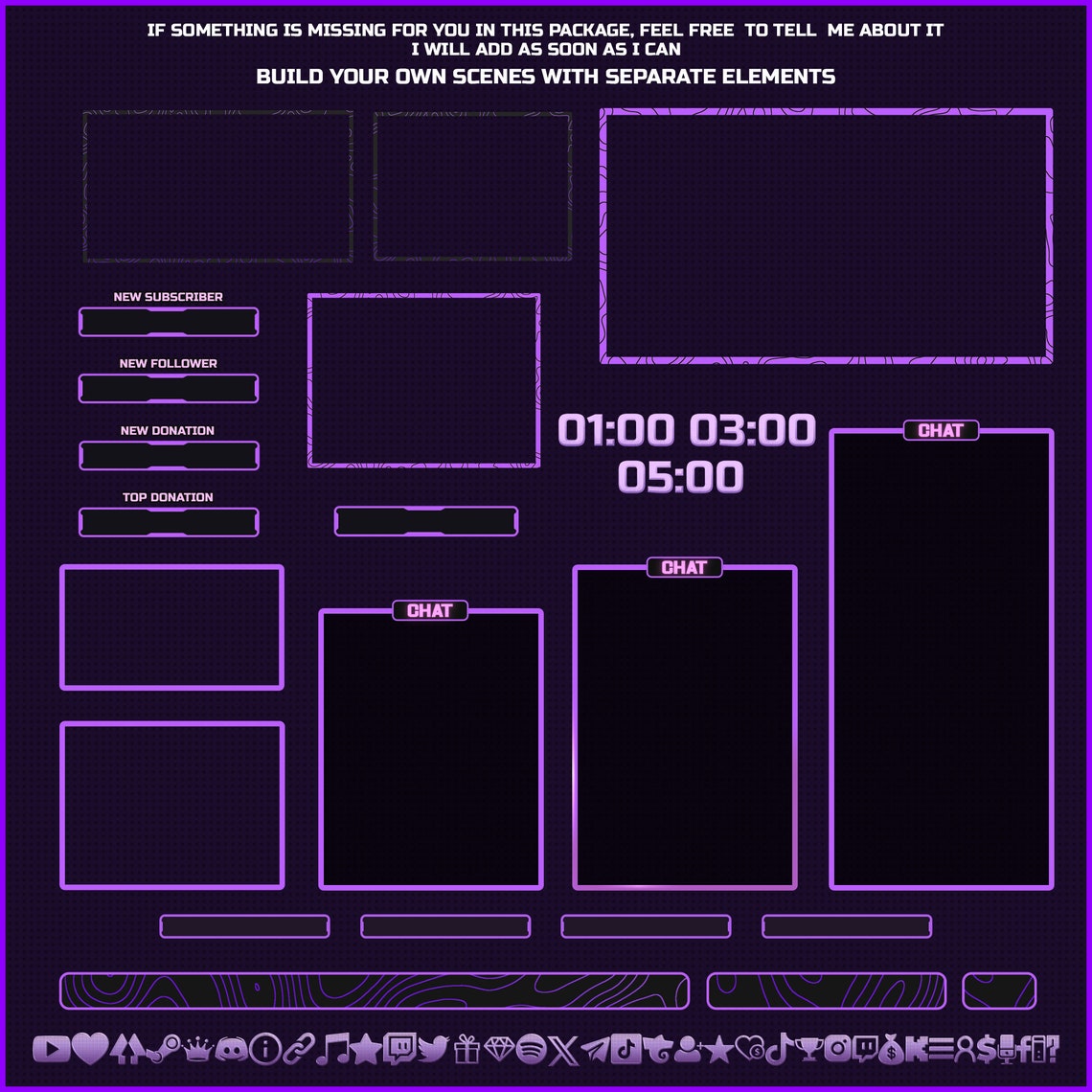Animated Purple Stream Overlays Package for Twitch, Youtube, OBS ...