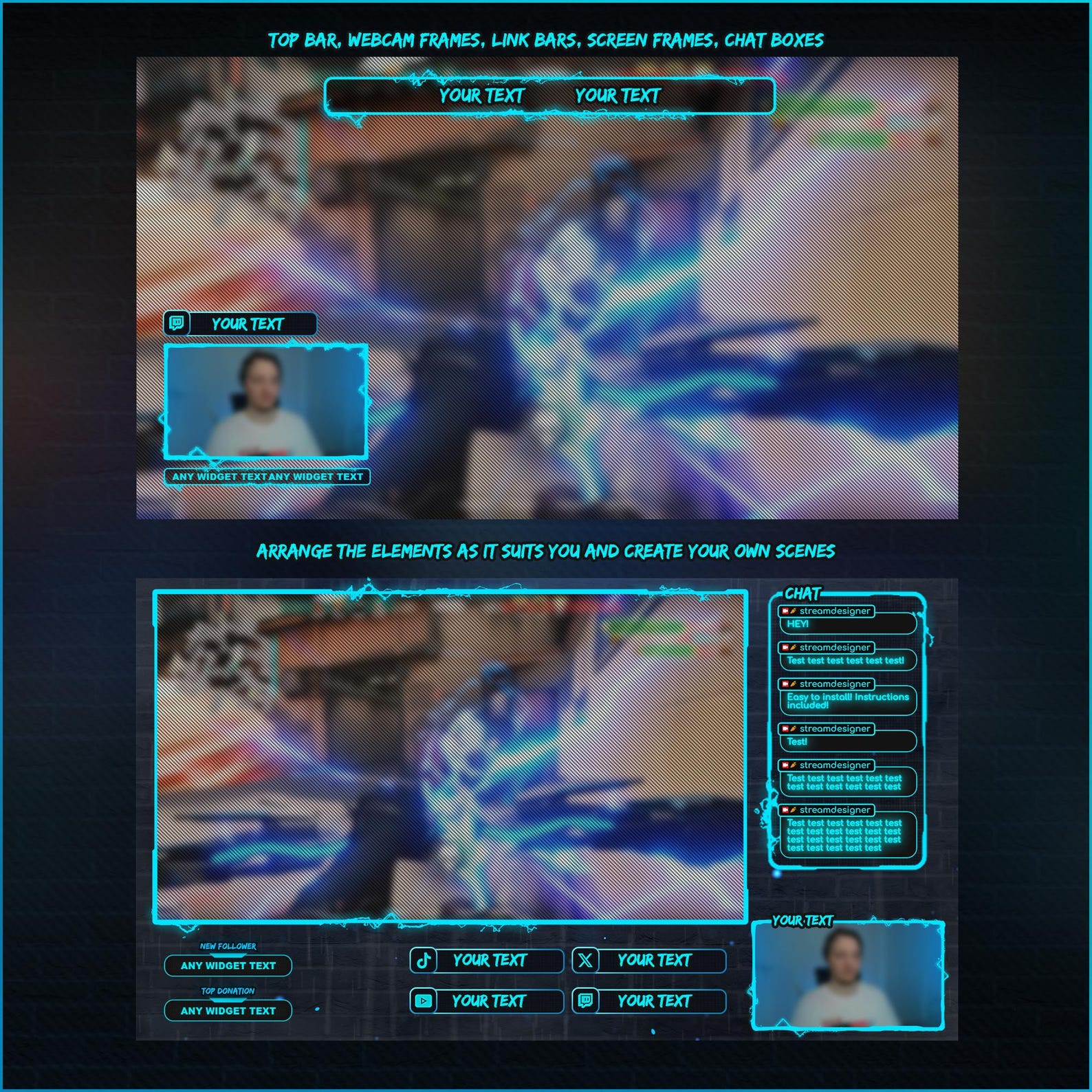 OVERLAYS Stream Animated BLUE NEON Style Twitch Package - Etsy