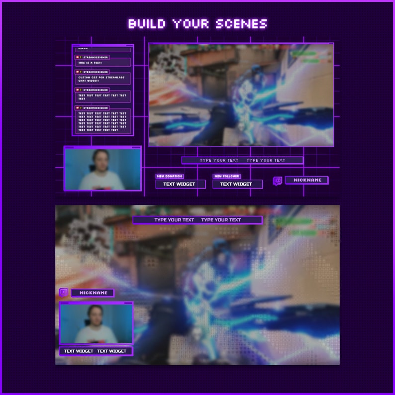 Animated Purple Retro Neon Stream Overlays Package for Twitch, Youtube ...