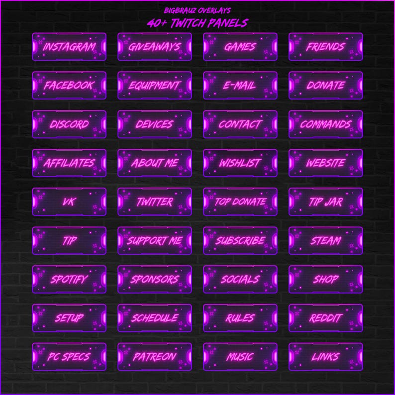 Overlays Stream Animated PURPLE Neon Style Twitch Package - Etsy