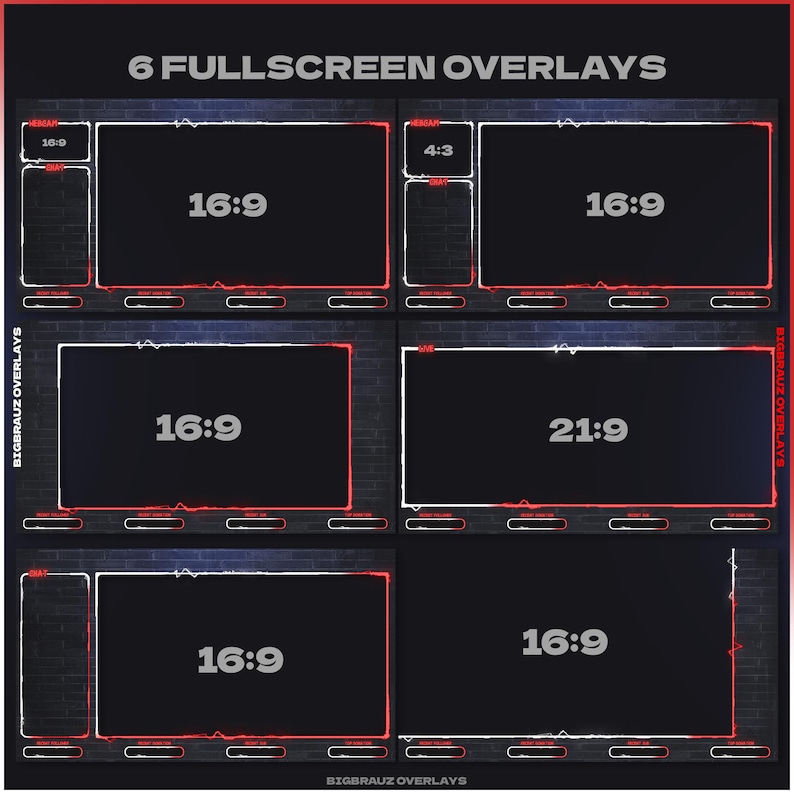 Animated Dark Neon Stream Overlays Package (twitch, Youtube, Kick ...
