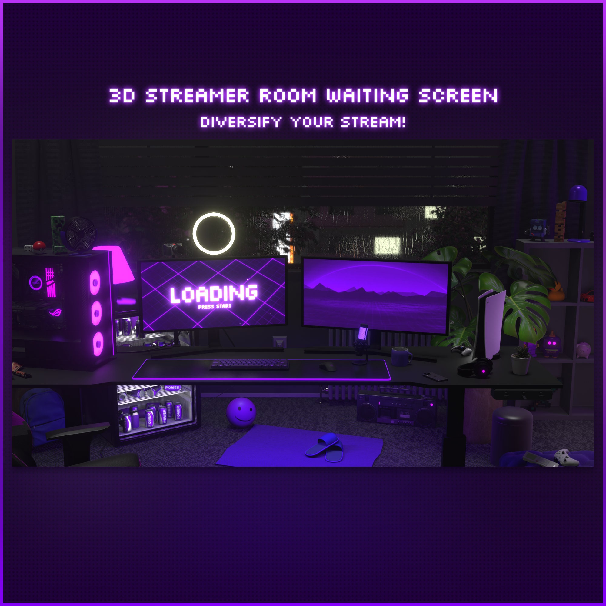 Animated Purple Retro Neon Stream Overlays Package for Twitch, Youtube ...