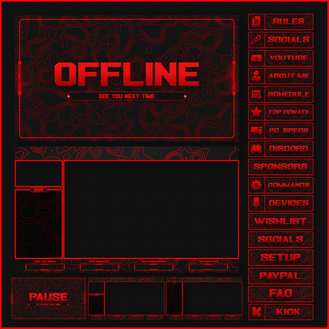 Animated RED Stream Overlays Package for Twitch, Youtube, OBS ...