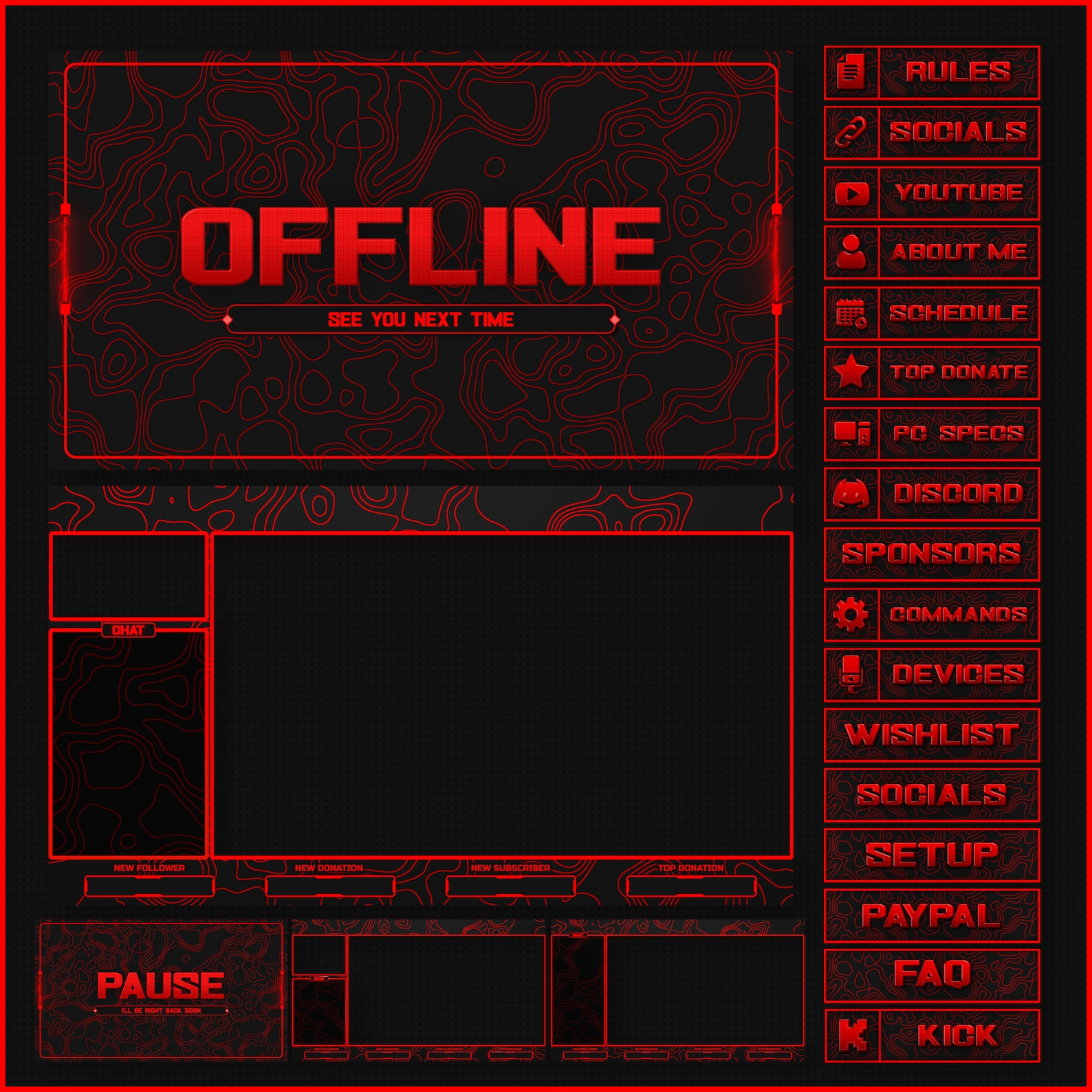 Animated RED Stream Overlays Package for Twitch, Youtube, OBS ...
